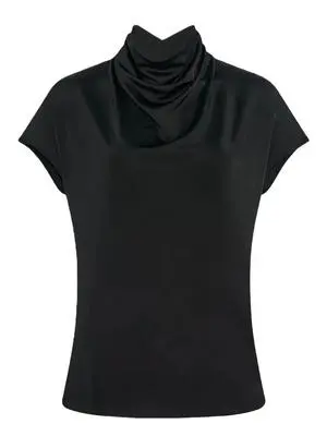 Another Tomorrow Cowl-neck Cap-sleeve Top - Black
