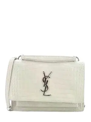 SAINT LAURENT Sunset Top Handle Chain Wallet Crocodile Embossed Leather Crossbody Bag