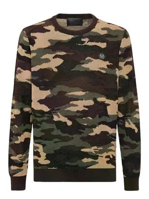Philipp Plein Camouflage-print Merino Wool Sweater - Brown