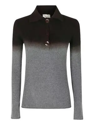 ALYSI Ombre-effect Ribbed-knit Polo Shirt - Grey