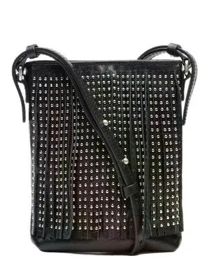 Ash Rubina Fringe-trimmed Studded Bucket Bag - Black