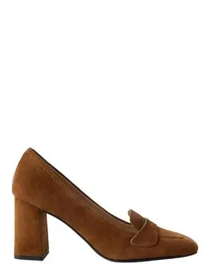 Furla Suede Pumps With A High Block Heel And Squared Toe - Brown