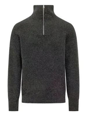 AMARANTO Ribbed-knit Half-zip Sweater - Grey