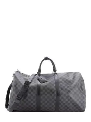 LOUIS VUITTON Keepall Bandouliere Bag Damier Graphite 55 Travel Bag - Black