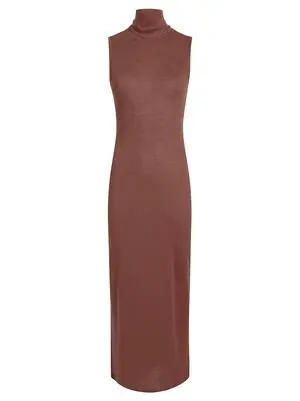 Khaite Demi Dress In Wool Silk - Chestnut