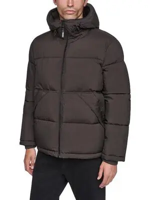 Dkny Hooded Puffer Jacket - Coffee