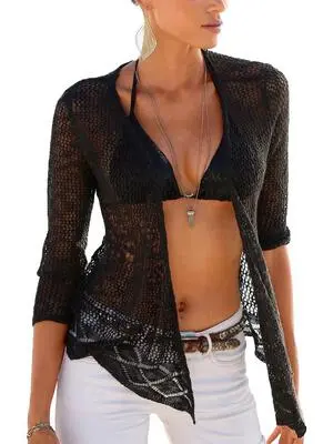LASCANA Open Work Cardigan - Black