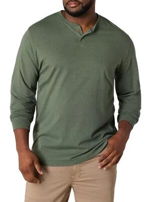 TRUE NATION BY DXL Big & Tall Garment-dyed Henley Shirt - Thyme