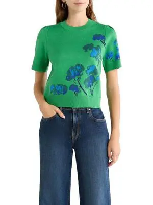 SUGARLIPS Kersey Floral Short Sleeve Sweater - Kelly-green