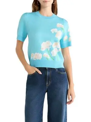 SUGARLIPS Kersey Floral Short Sleeve Sweater - Light-blue-white