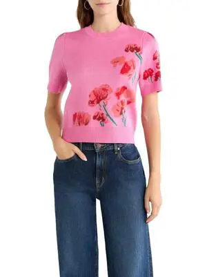 SUGARLIPS Kersey Floral Short Sleeve Sweater - Pink-red