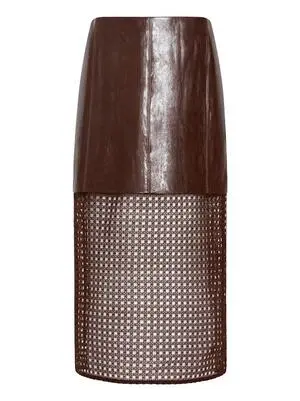 MILLY Novah Faux Leather Midi Skirt - Dark Brown