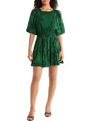 SUGARLIPS Benti Floral Print Smocked Waist Dress - Emerald