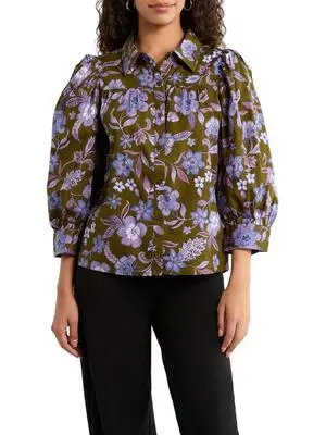 SUGARLIPS Fae Front Button Shirt - Olive-lavender