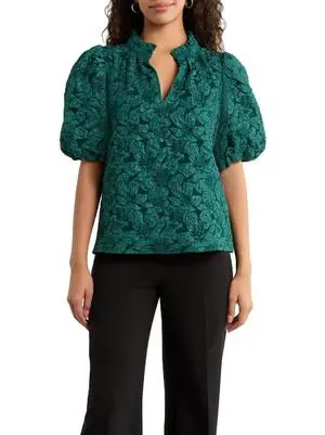 SUGARLIPS Arielle Jacquard Puff Sleeve Top - Green