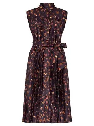 MILLY Johanna Printed Pleated Midi Dress - Brown Multi
