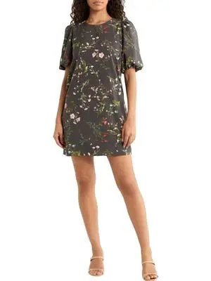 SUGARLIPS Jilly Floral Print Puff Sleeve Shift Dress