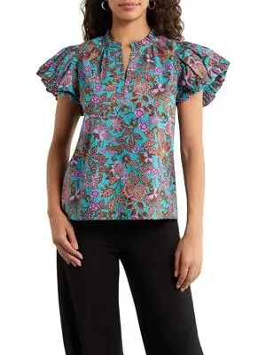 SUGARLIPS Keni Floral Print Top - Teal Multi