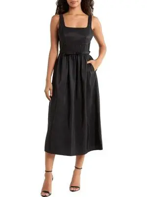 SUGARLIPS Alani Clio Pleat Midi Dress - Black
