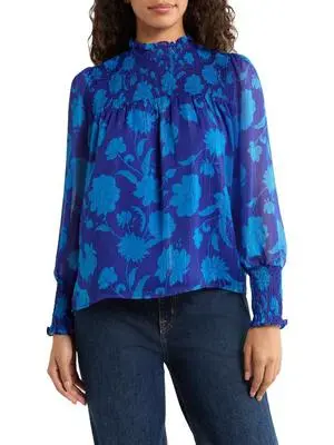 SUGARLIPS Sunnie Floral Smocked Top - Navy-multi