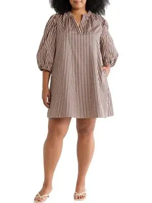 SUGARLIPS Victoria Split Neck Shift Minidress - Brown Multi