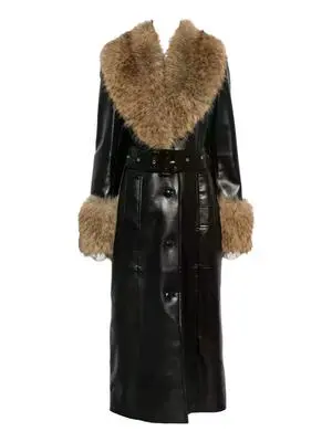 STAND STUDIO Estella Faux-fur Belted Coat - Black