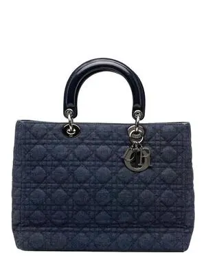 Dior 1999 Large Denim Cannage Lady Satchel - Blue