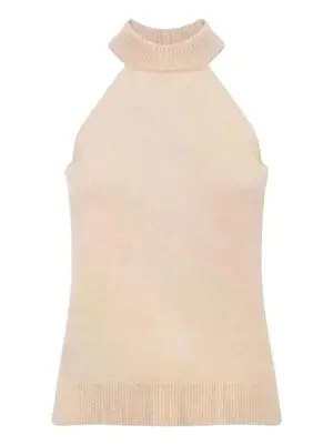 LANEUS Halterneck Ribbed-trim Top - Neutrals
