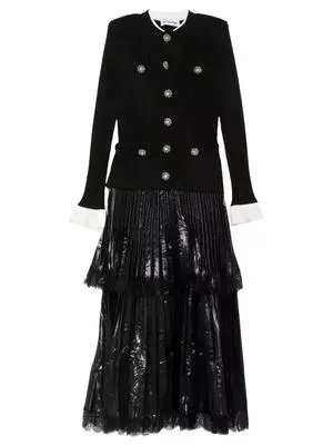 SELF-PORTRAIT Crystal-embellished Pleated Midi Dress - Black