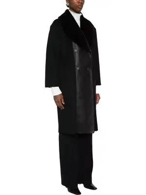 TWINSET Faux-fur Collar Double-breasted Coat - Black
