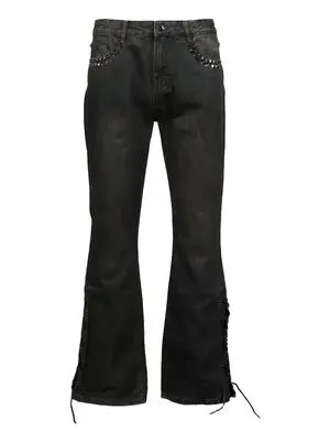 TROUBLED WATERS Stud-embellished Lace-up Jeans - Black