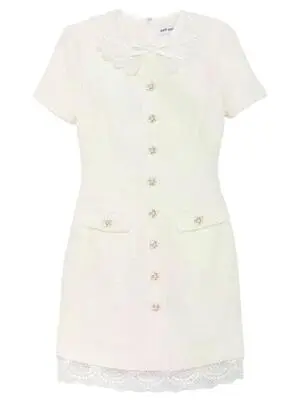 SELF-PORTRAIT Lace-trimmed Bouclé Mini Dress Neutrals