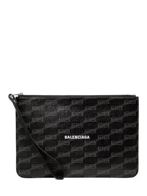 Balenciaga 2018-2026 Bb Monogram Coated Canvas Wristlet Clutch Bag - Black