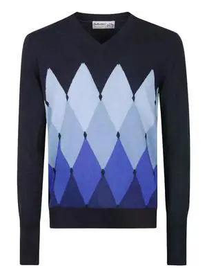BALLANTYNE Argyle V-neck Sweater - Blue
