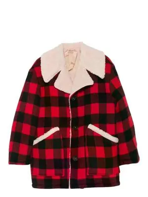 N°21 Check Shearling-trim Coat - Red