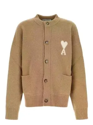 AMI Paris De Coeur Crew-neck Cardigan - Neutrals