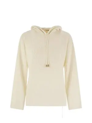 Fabiana Filippi Drawstring Knitted Hoodie - Ivory