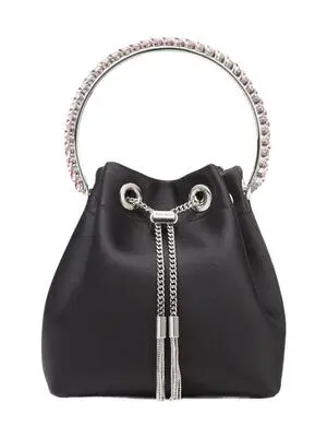 JIMMY CHOO Crystal Decorated Bucket Shoulder Bag - Black