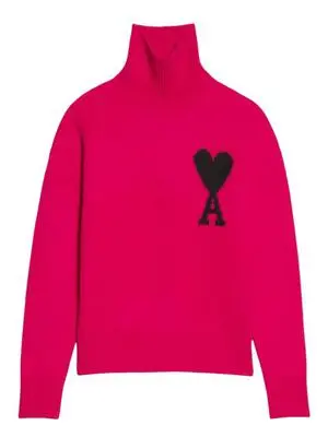 AMI Paris De Coeur Roll-neck Jumper - Red