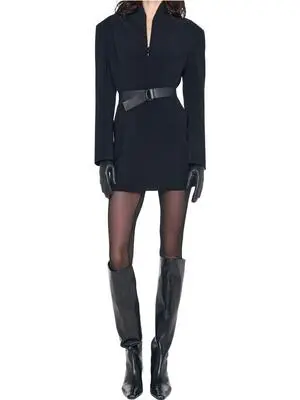 Norma Kamali Shoulder-pads Zip Mini Dress - Black