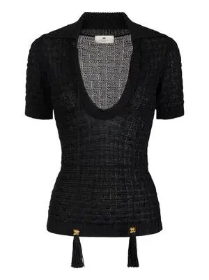 ELISABETTA FRANCHI Basket-stitch Tassel Knit Top