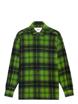 AMI Paris Logo-print Plaid-patterned Shirt - Green
