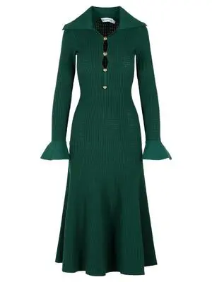 SELF-PORTRAIT Keyhole Knit Midi Dress - Green