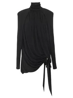 Saint Laurent Draped Jersey Mini Dress - Black