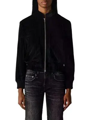 R13 Pinstripe-pattern Stand-collar Jacket - Black