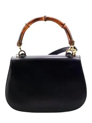 Gucci Vintage Convertible Bamboo Top Handle Bag Leather Small Satchel - Black