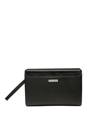Burberry 2000-2017 Check Embossed Leather Trimmed Clutch Bag - Black