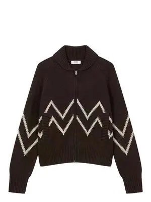 STUDIO TOMBOY Zigzag-knit Zip-up Cardigan - Brown
