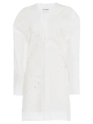 DES_PHEMMES Embroidered Poplin Shirt Mini Dress - White