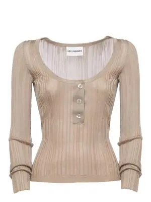 DES_PHEMMES Henley Ribbed Knit Top - Neutral